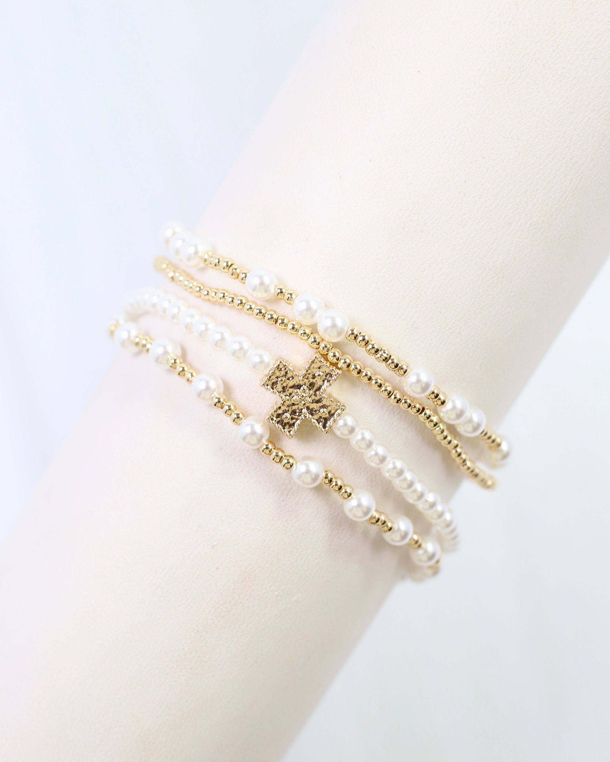 Ada Pearl Cross Bracelet Set Gold – Caroline Hill Wholesale
