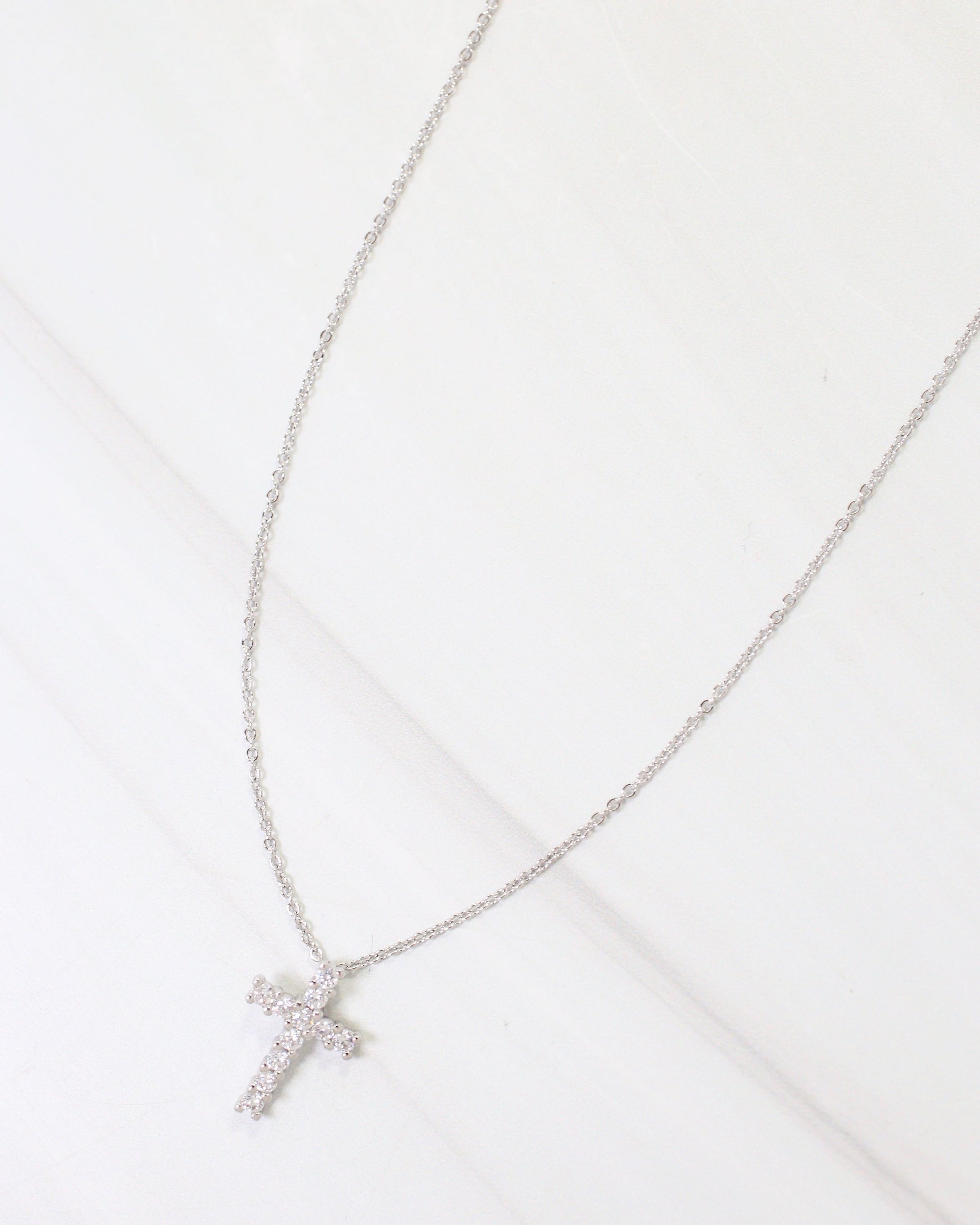 Oxford CZ Cross Necklace Silver – Caroline Hill Wholesale