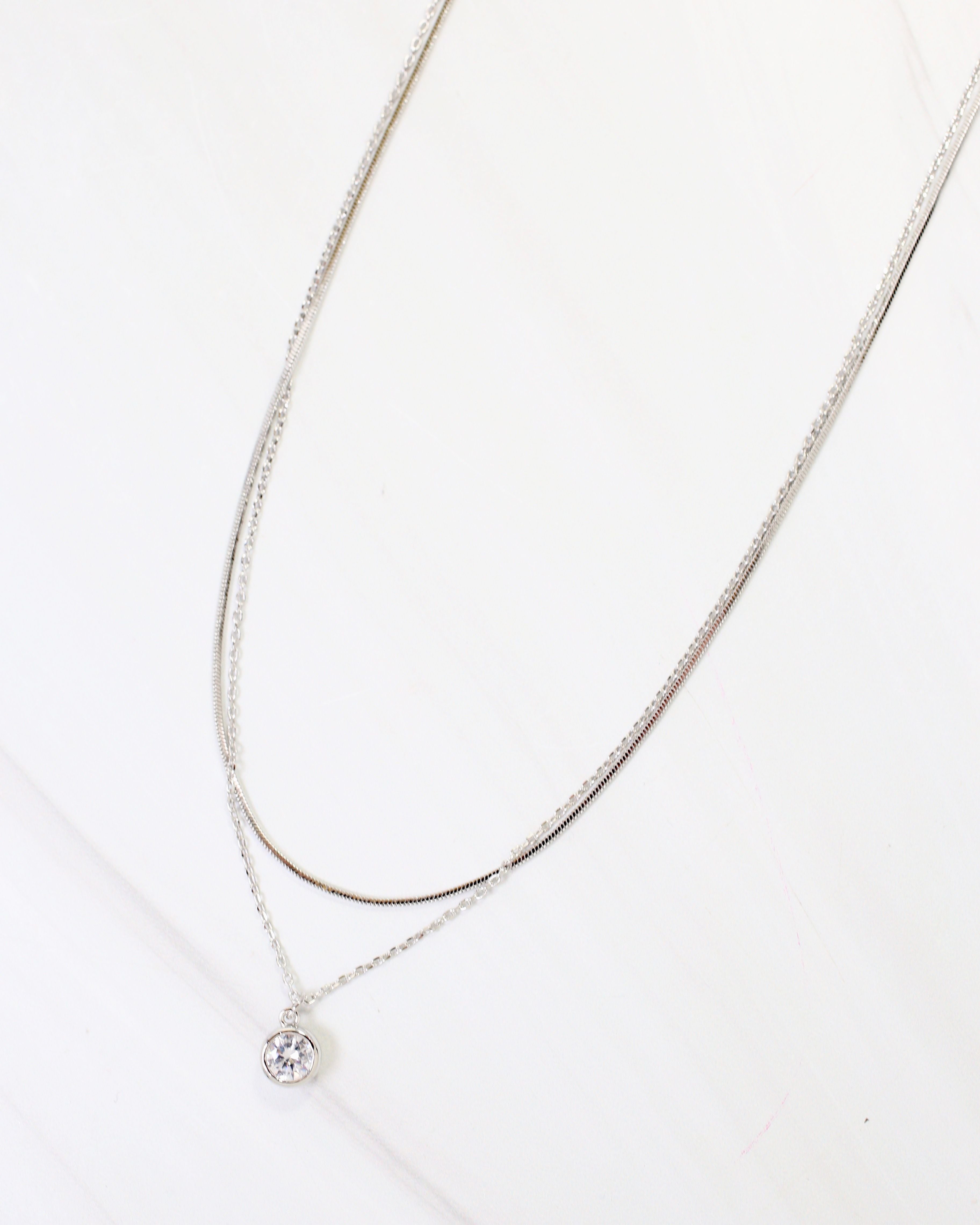 Fergus CZ Pendant Layered Necklace Silver – Caroline Hill Wholesale