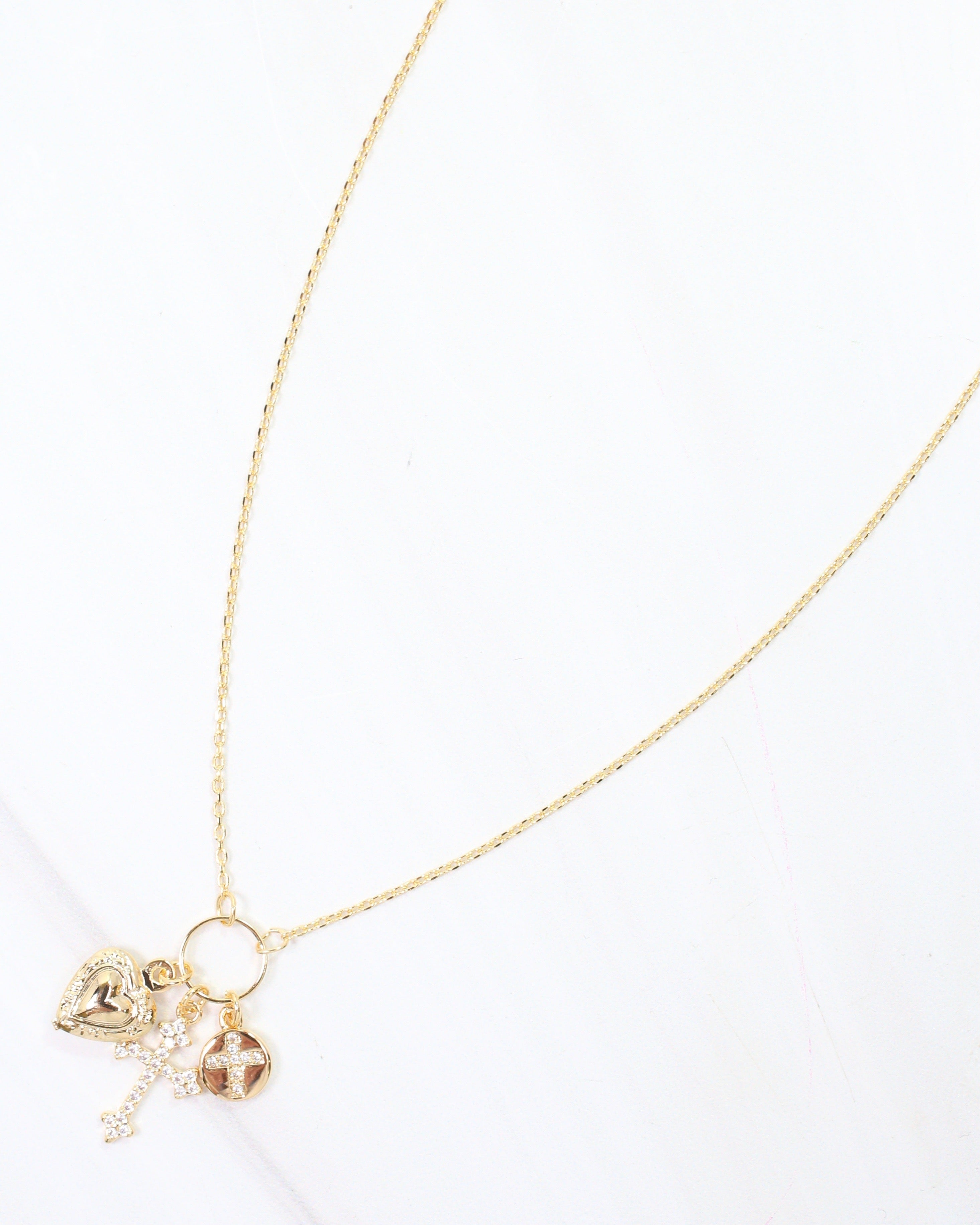 Janice Cross and Heart Charm Necklace Gold – Caroline Hill Wholesale