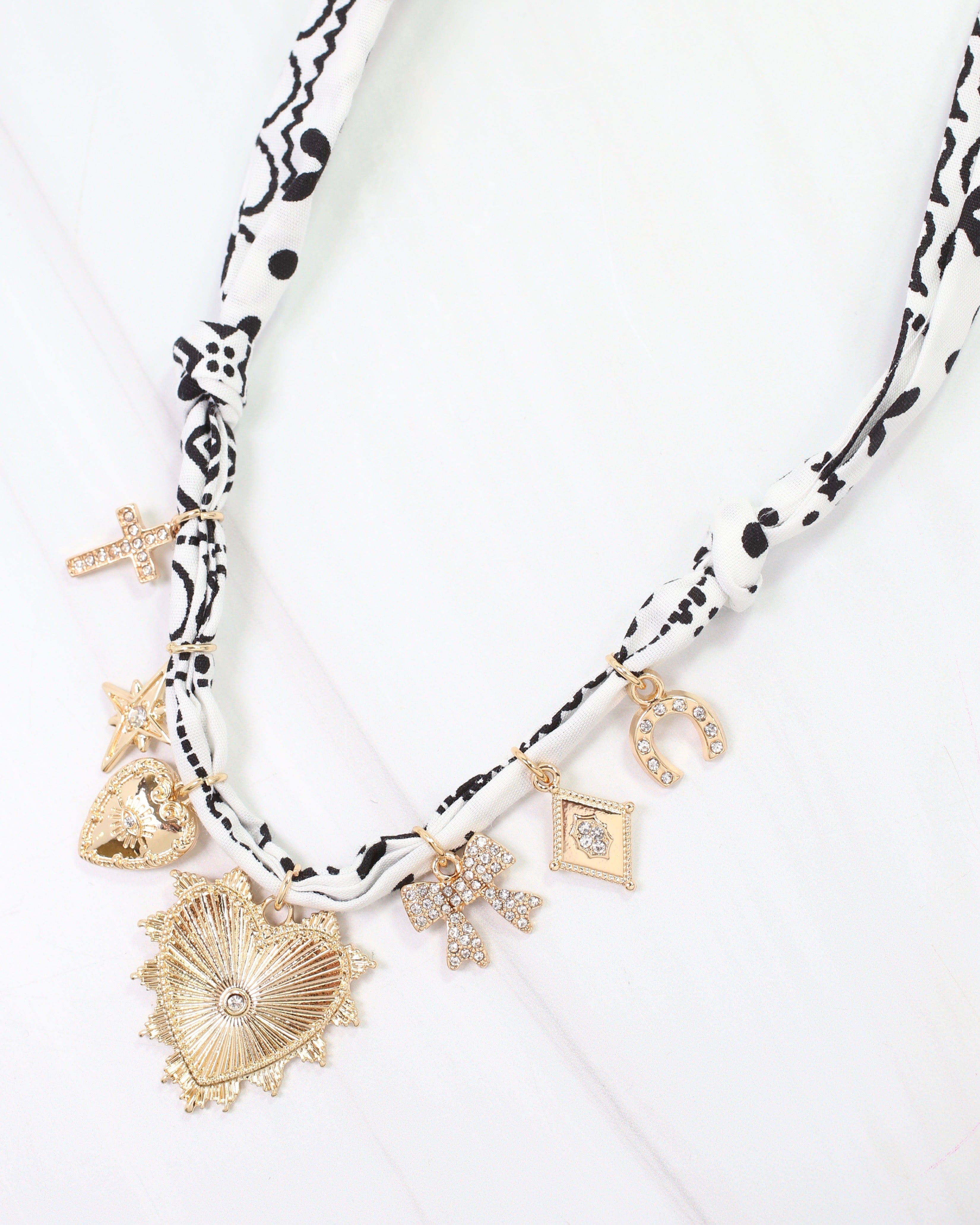 Rena Multi Charm Scarf Necklace White Black – Caroline Hill Wholesale