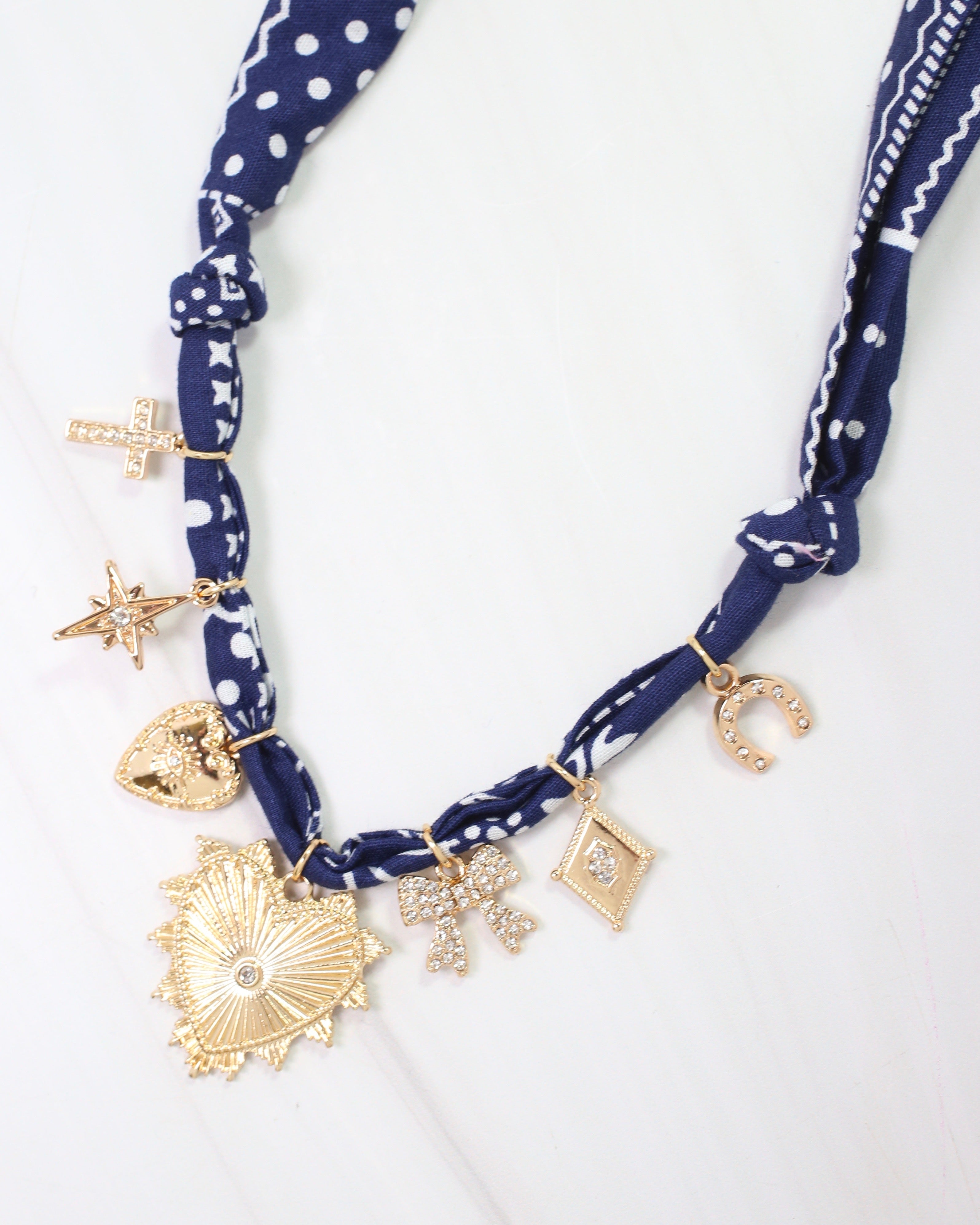 Rena Multi Charm Scarf Necklace Navy – Caroline Hill Wholesale
