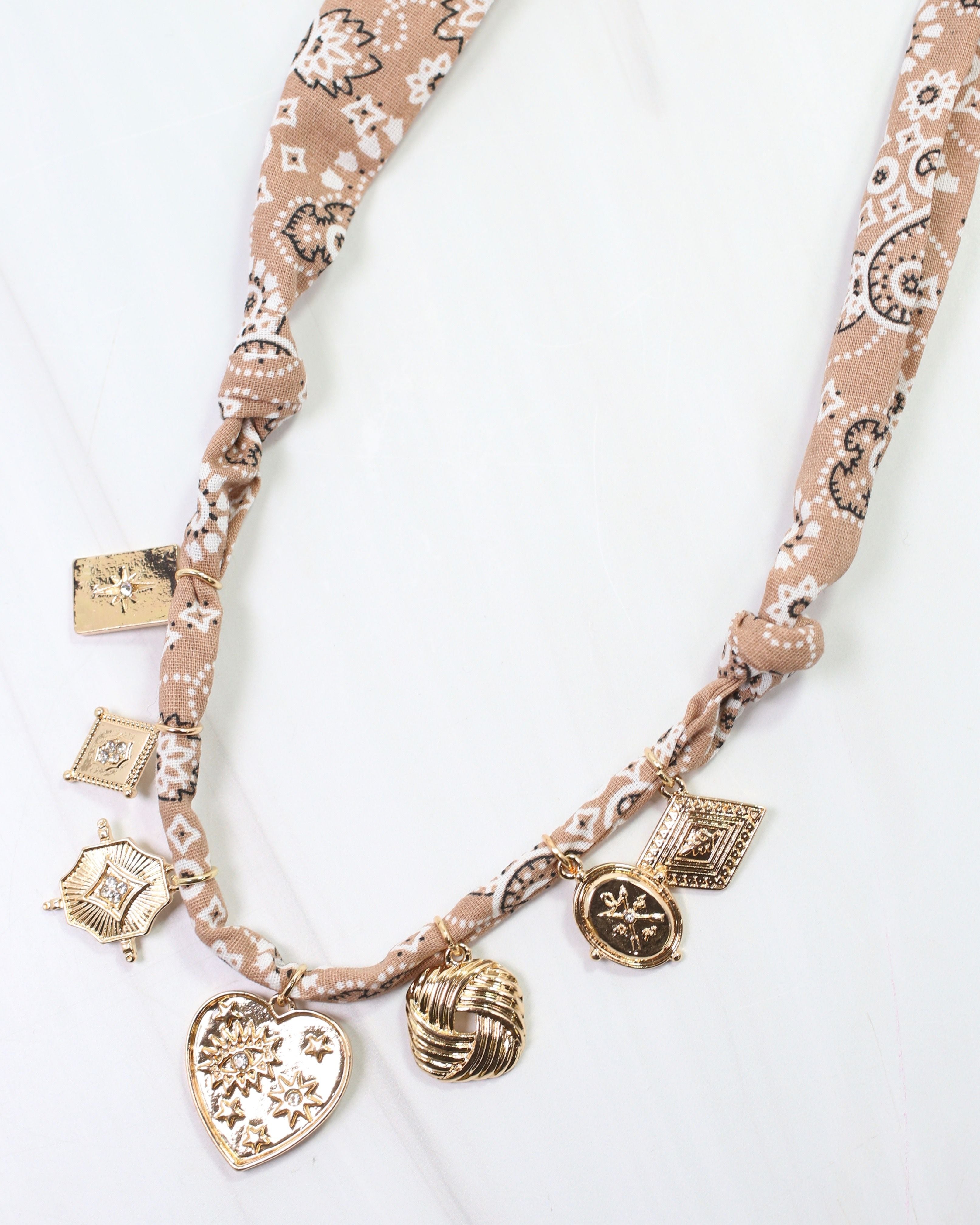 Jess Multi Charm Scarf Necklace Khaki – Caroline Hill Wholesale